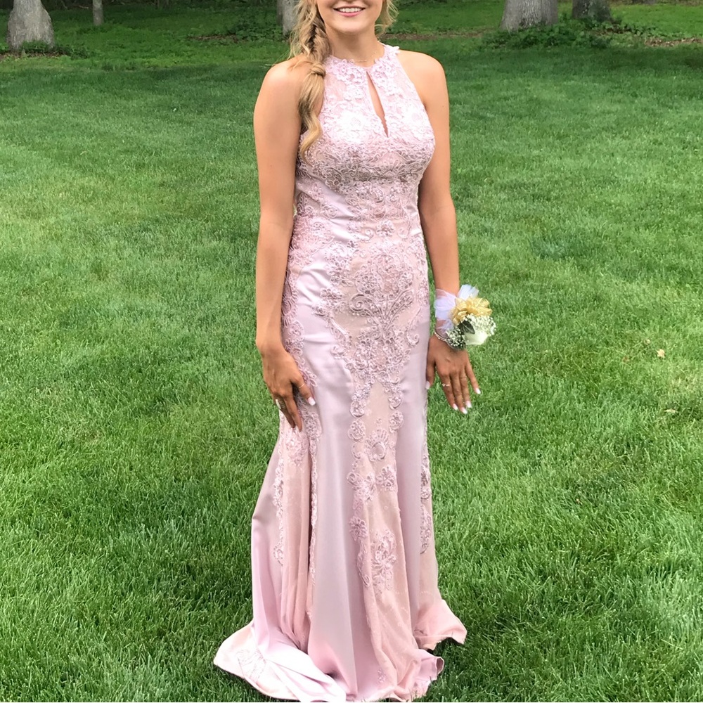 Baby Pink Beaded Prom Dress - Gem